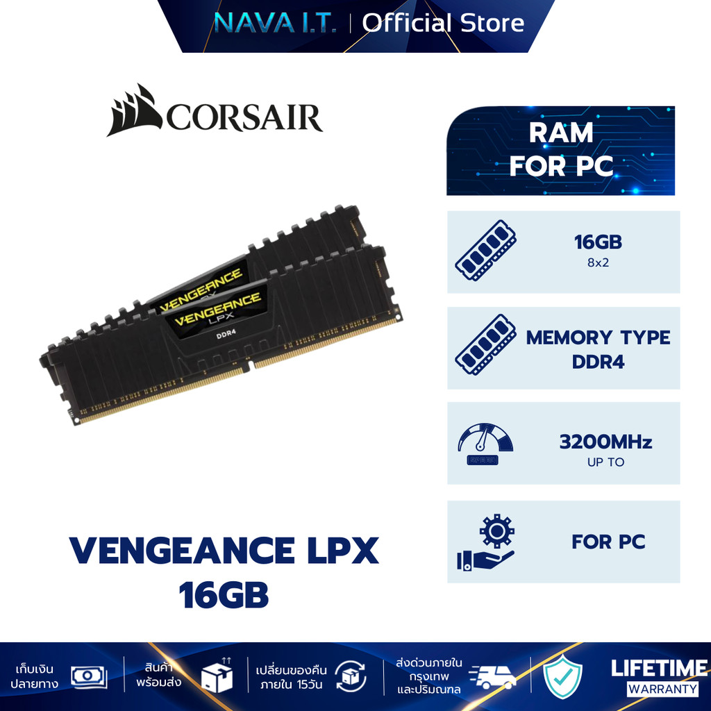 CORSAIR RAM (หน่วยความจำ) VENGEANCE LPX 16GB (8x2) DDR4 DRAM 3200MHz ...