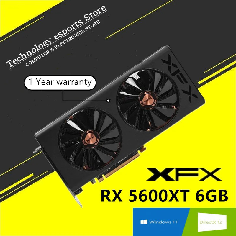 การ์ดกราฟิกเกม XFX RX 5600XT 6G รุ่นดั้งเดิม GDDR6 การ์ดกราฟิก ...
