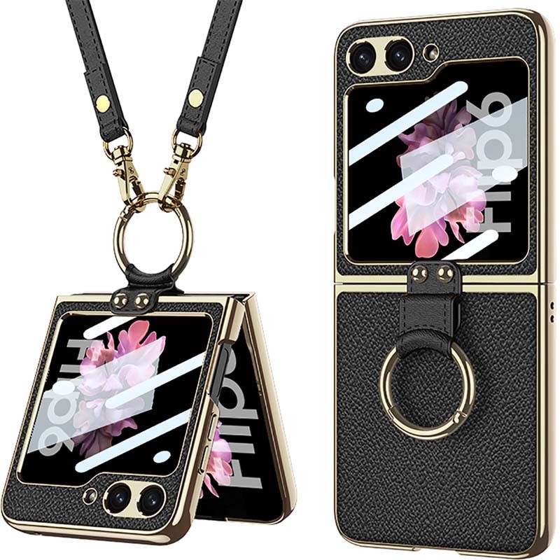 สําหรับเคส Samsung Galaxy Z Flip 6 พร้อมสายรัด ฝาครอบ Flip5 พร้อมแหวน ...