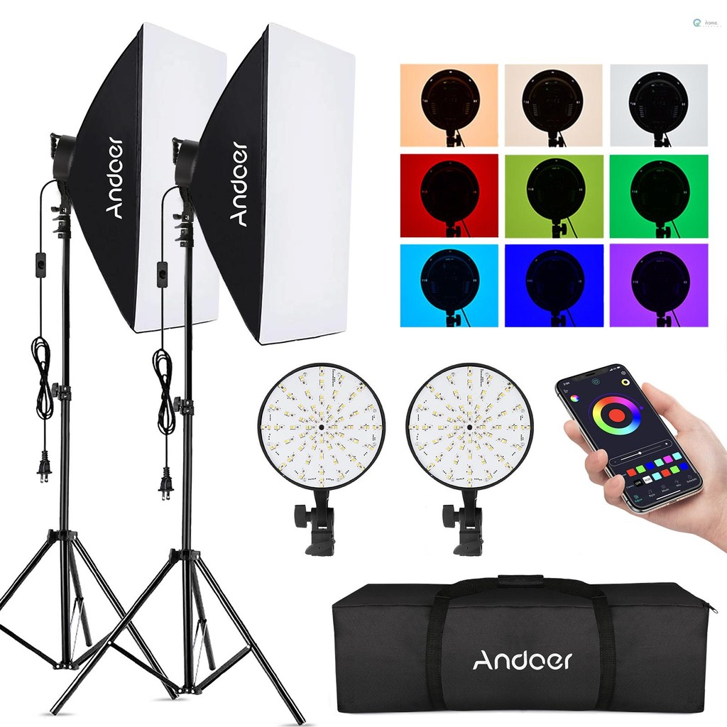 Andoer สตูดิโอถ่ายภาพ RGB Softbox Lighting Kit APP ควบคุม 20*28 นิ้ว ...