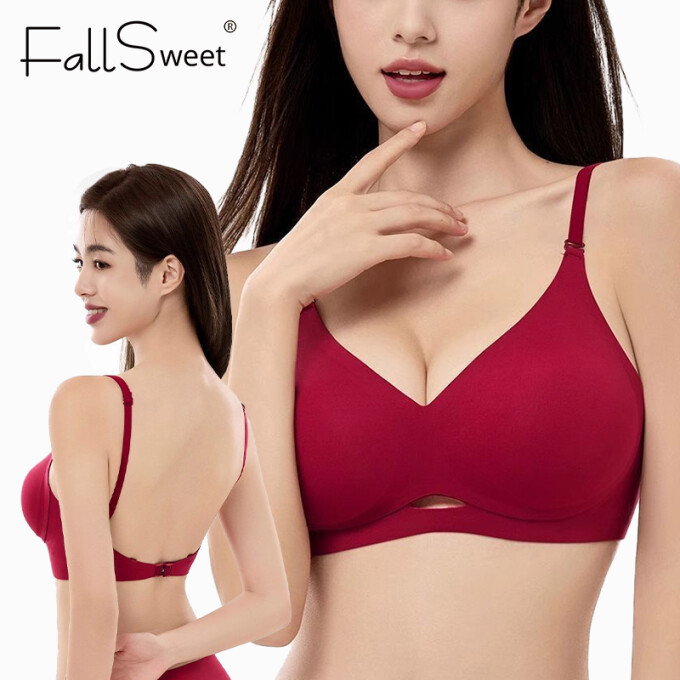 FallSweet Jelly Soft Support บราไร้สาย Push Up Seamless Deep V Lift Up ชุดชั้นในป้องกันการหย่อน ...