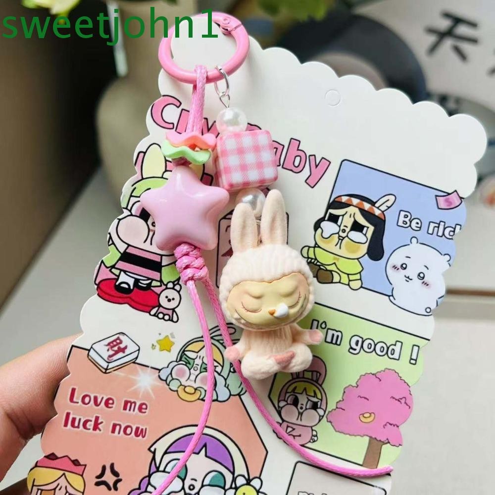 SWEETJOHN Lazy Yoga Labubu Doll, จี้ซิลิกาเจล Flocking Labubu Key Ring ...