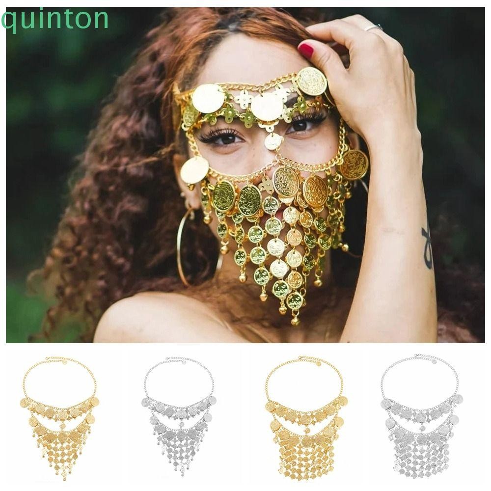 QUITON Dance Mask, พู่ยาวเหรียญ Bell Belly Dance Face Veil, ครอบคลุมใบ ...