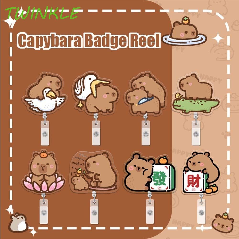 Twinkle1 Capybara Badge Reel, อะคริลิค 360 หมุนจระเข้คลิปชื่อผู้ถือบัตร ...