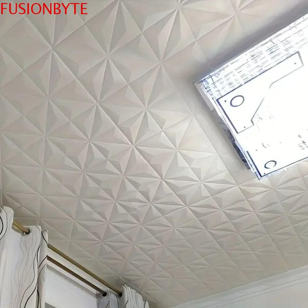 FUSIONBYTE สติ๊กเกอร์ติดผนังแบบไม่มีกาวในตัว, แผงติดผนัง 3D สีขาวกันน้ํา, อิฐโฟม PVC Classics ...