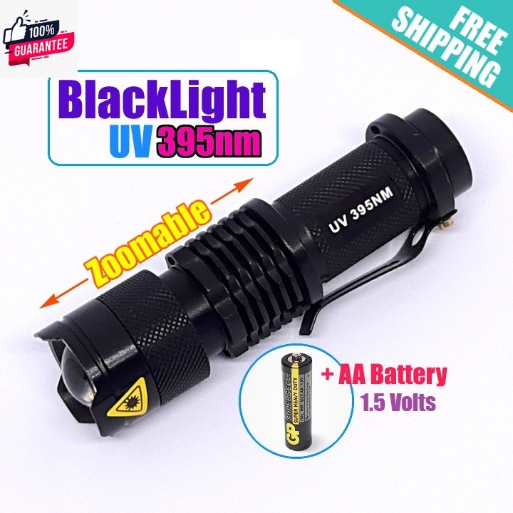 inc.VAT ไฟฉายแล็คไลท์ uv 395 nm LED ซูมได้ ตรวจแงค์ปลอม ส่องลายน้ำ ครา ...