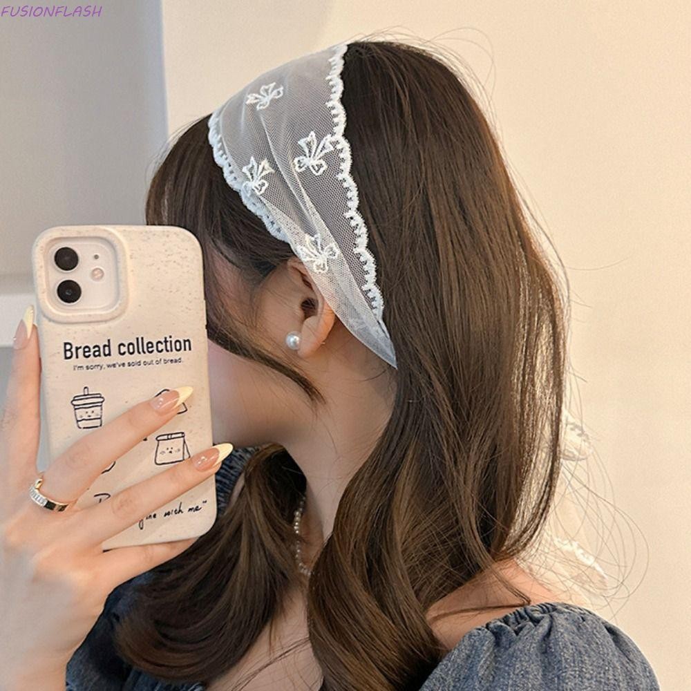 Fusionflash ผ้าพันคอลูกไม้สไตล์ Pastoral Elegant Sweet Bow Headband ...