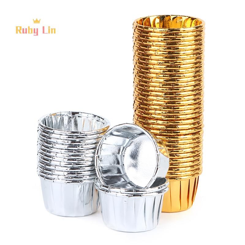 Ruby Lin 50 ชิ้นมินิคัพเค้กฟอยล์ Cupcake Wrapper กระดาษทองเงิน Cupcake ...