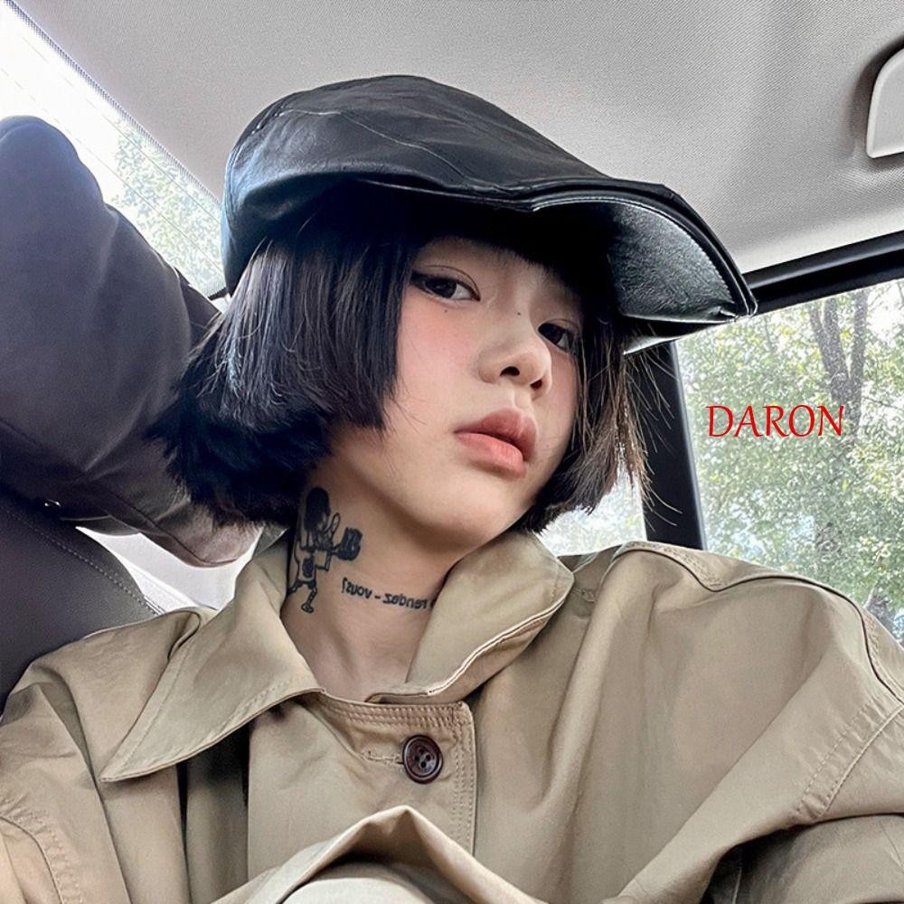 Daron PU หนัง Berets หมวก, Subculture Vintage Y2k Berets หมวก, Retro Gothic Casual Harajuku ...