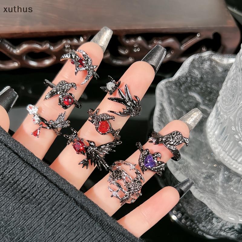 XUT อินเทรนด์ ck Crow แหวน Punk Hip Hop แหวนผู้หญิงผู้ชายแฟชั่นปรับเปิด ...