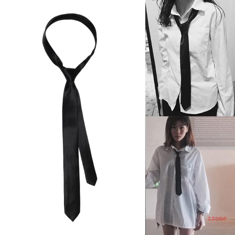 Zzz JK Uniform Tie ซาติน Tie สีทึบธรรมดา Tie อย่างเป็นทางการสีดํา Ties Skinny Tie ผู้หญิงซาติน ...