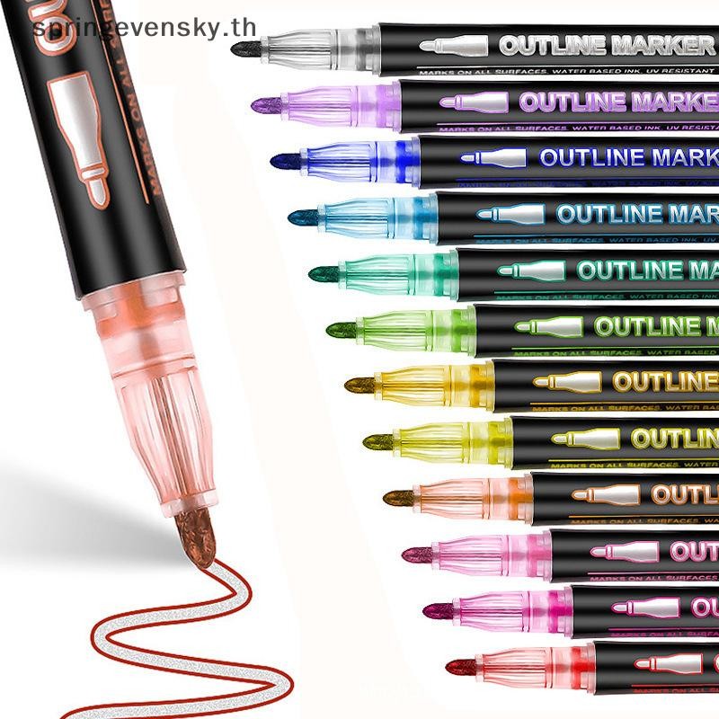 Springevensky 1 ชุด Shimmer Markers Doodle Outline ปากกา Glitter Gel ...