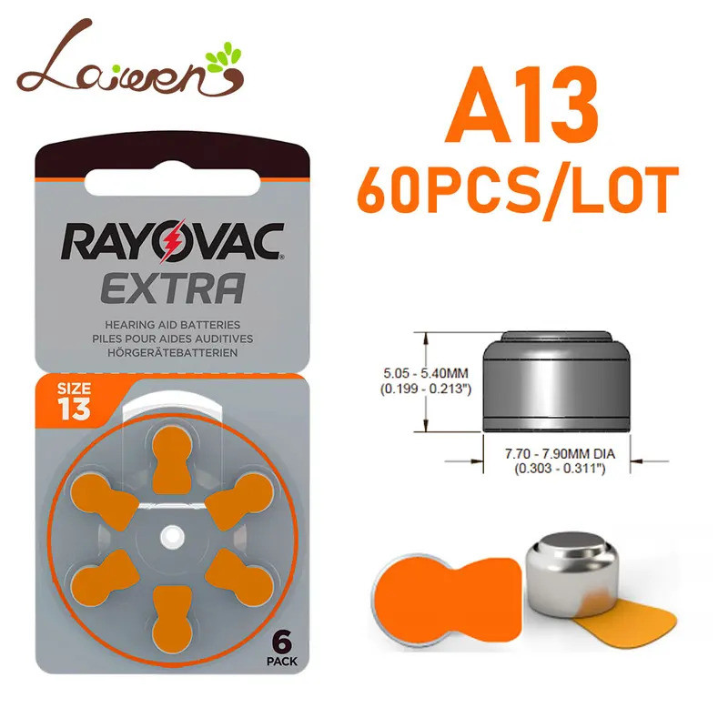 แบตเตอรี่เครื่องช่วยฟัง 60 ชิ้น A13 13A 13 P13 PR48 1.45V RAYOVAC EXTRA แบตเตอรี่ซิงค์แอร์สำหรับ ...