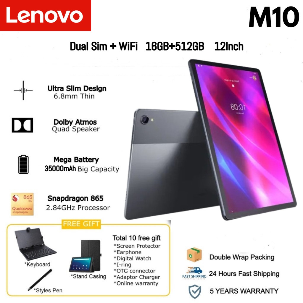 M10 PRO Lenovo Tab 2024 [16GB RAM + 512GB ROM] แท็บเล็ต Android ...