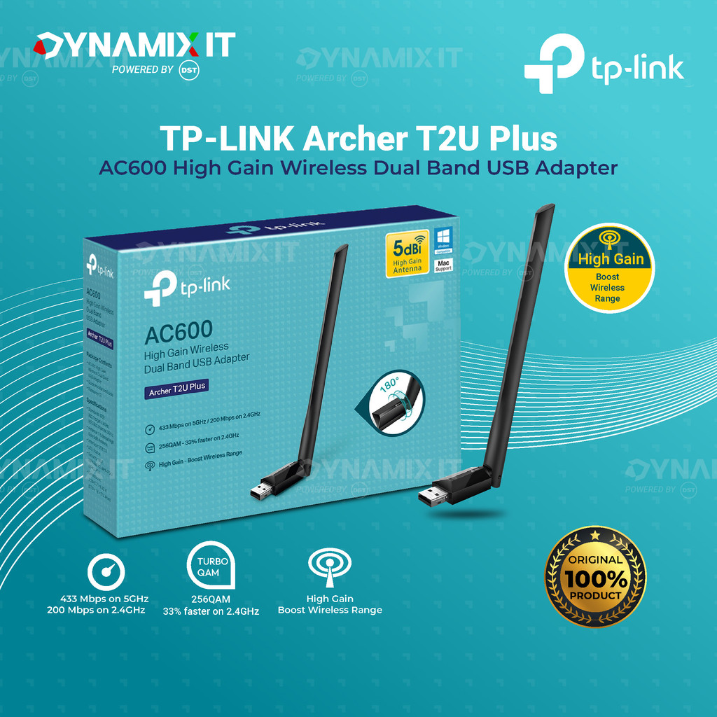 TP-Link Archer T2U Plus AC600 อะแดปเตอร์ USB Dual Band ไร้สายกําลังสูง ...