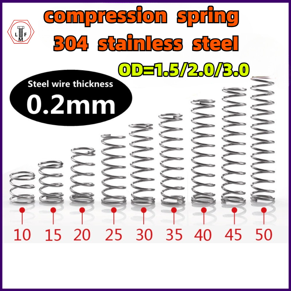 [LMF] 304 สปริงอัดสแตนเลส (d0.2mm * OD1.5-3mm) สปริงอัดแรงดันแรงกลับ สปริงป้องกันความเมื่อยล้า ...