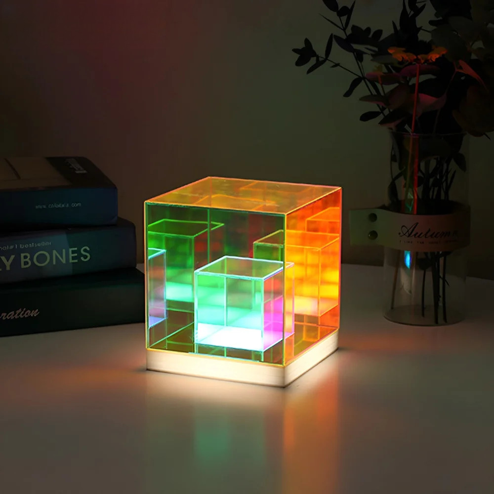3D Tri-color Dimming Night Lamp Rubiks Cube Creative Night Light สําหรับห้องนอนเดสก์ท็อป ...