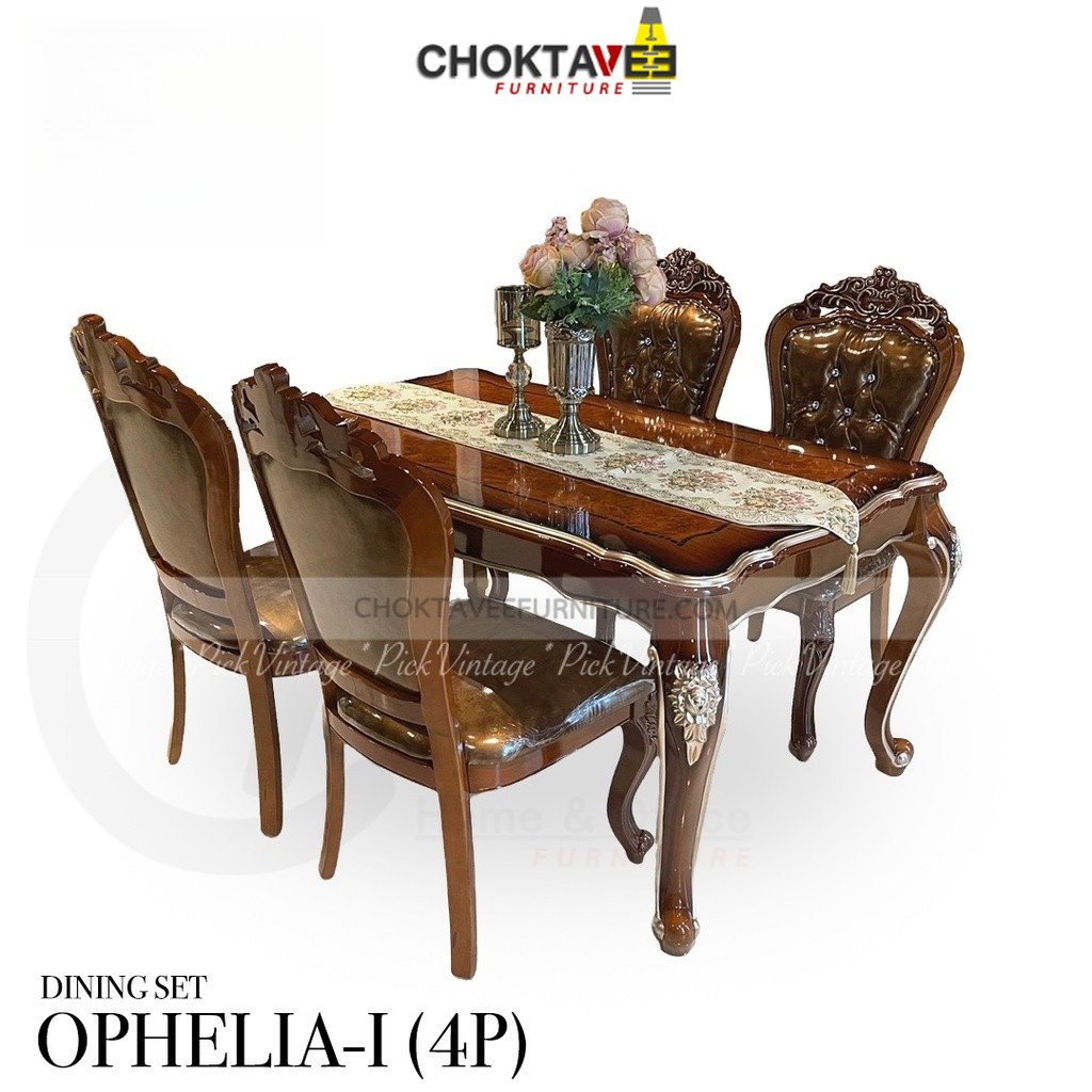 ชุดโต๊ะอาหาร 4P. 150cm. วินเทจ หลุยส์ สีเข้ม (Platinum Classic Sr.) รุ่น SET-TTB-LV OPHELIA-I ...