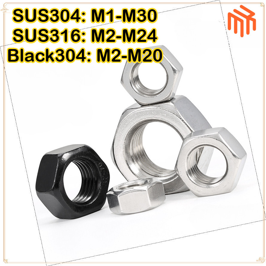 [MX1] 304 น็อตหกเหลี่ยมสแตนเลส M1 M2 M3 M4M5M6M8M10M12M14M16M18M20M22M24M27M30 หัวน็อต ตัวเมีย ...