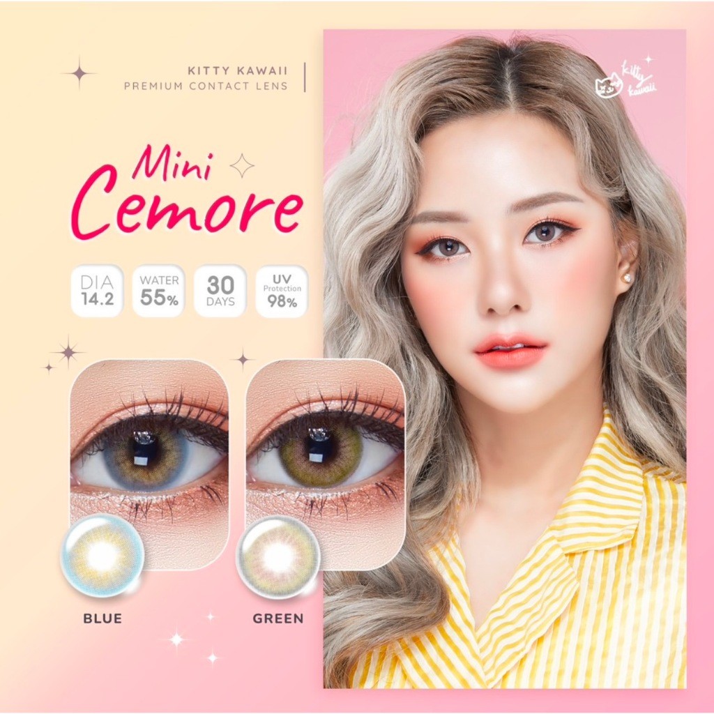 คอนแทคเลนส์(มินิ) Mini Cemore Blue / Green (Kitty Kawaii) ⭐️ลายฮิต ขายดีมาก กรองแสงกันยูวี ...