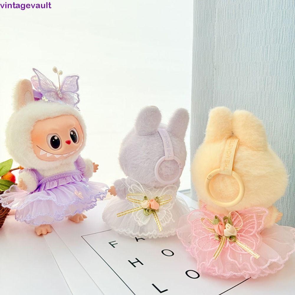 VINTAGEVAULT Labubu ชุดตุ๊กตา, ดอกไม้ Fairy สีม่วงนั่ง Labubu Time ผ้า ...