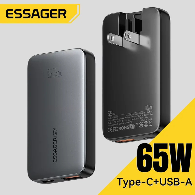 ที่ชาร์จ Essager 65W GaN บางเฉียบ ชาร์จเร็ว 4.0 PD3.0 PPS แบบพกพา USB Type C สำหรับ Macbook แล็ป ...