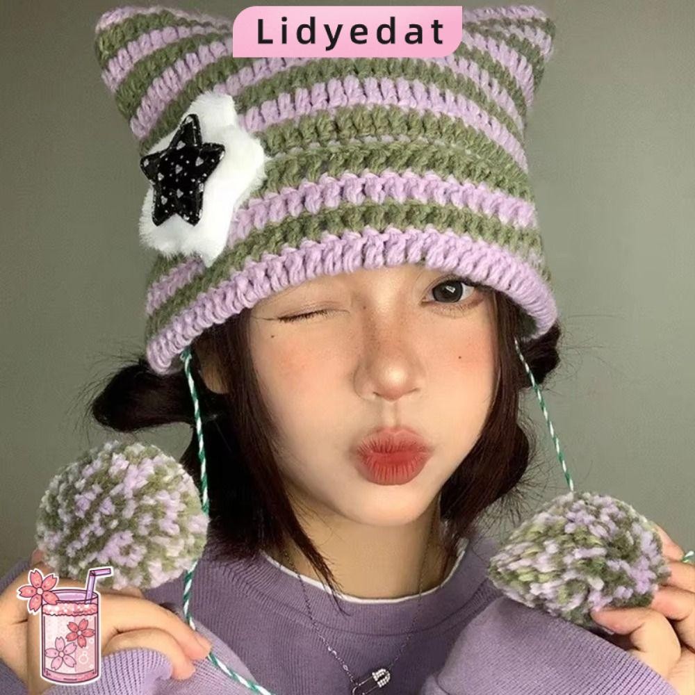 LIDYEDAT165 Y2K หมวกบีนนี่, Y2K น่ารักลาย Star Devil หมวก, หูชี้เสื้อ ...