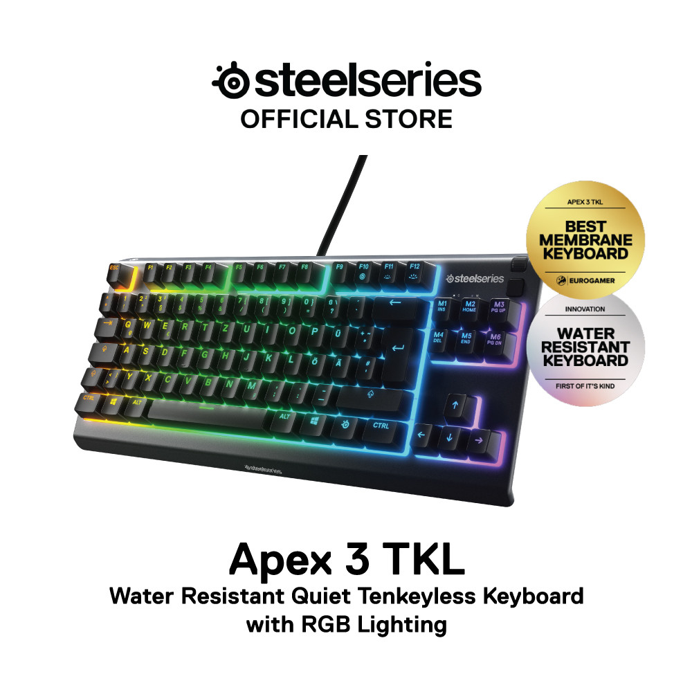 SteelSeries Apex 3 TKL Wired RGB Tenkeyless Gaming Keyboard พร้อมคีย์บอร์ดเมมเบรน IP32 กันน้ํา ...