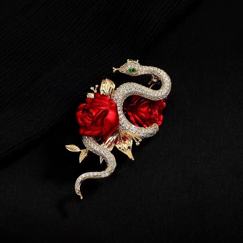 Top12-Red Rose Snake การออกแบบเฉพาะเข็มกลัดระดับไฮเอนด์หรูหราอารมณ์ใหม่ ...