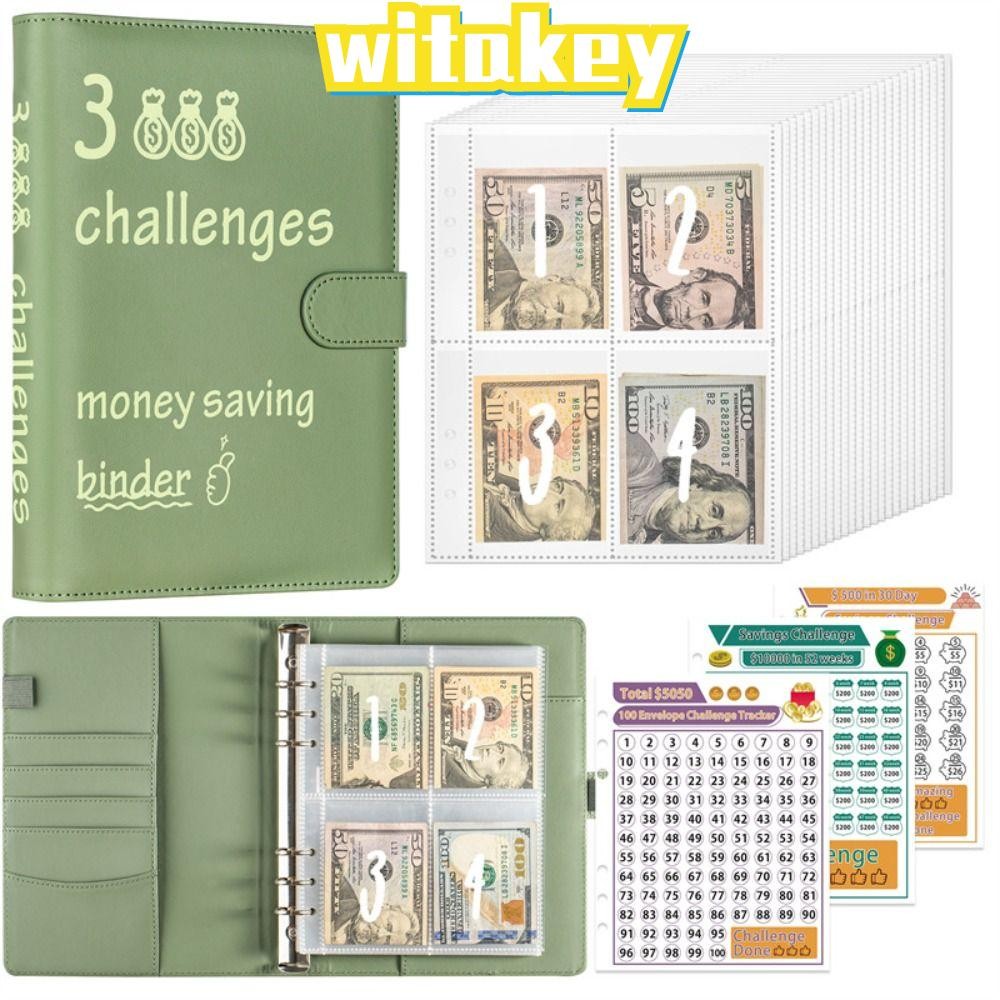 WITAKEY ซองจดหมายประหยัด Challenges แผ่นประหยัดเงิน A5 100 ซอง Challenge Binder, หนังแบบใช้ซ้ํา ...
