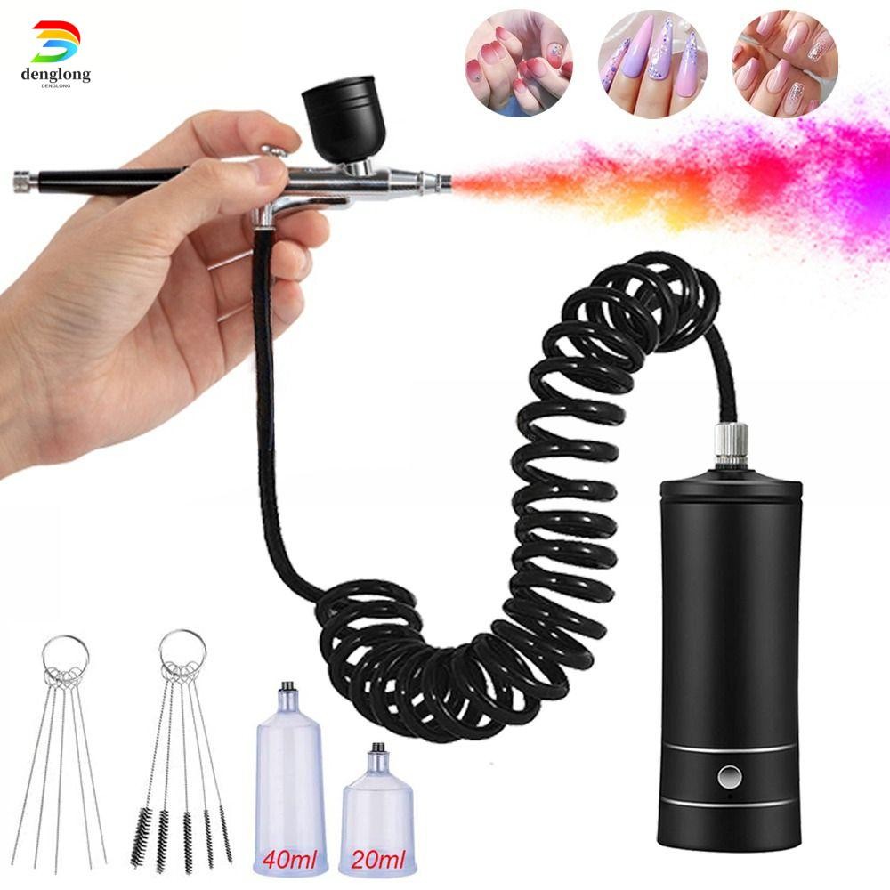 DENGLONG Airbrush Nail Art Compressor, ชาร์จ USB 360KPA Air Brush, มือถือ 2 รุ่นหัตถกรรมจิตรกรรม ...