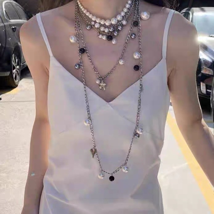 Jushi Shell Pearl สร้อยคอซ้อนหลายชั้นแฟชั่น Vintage ผู้หญิงวันหยุด ...