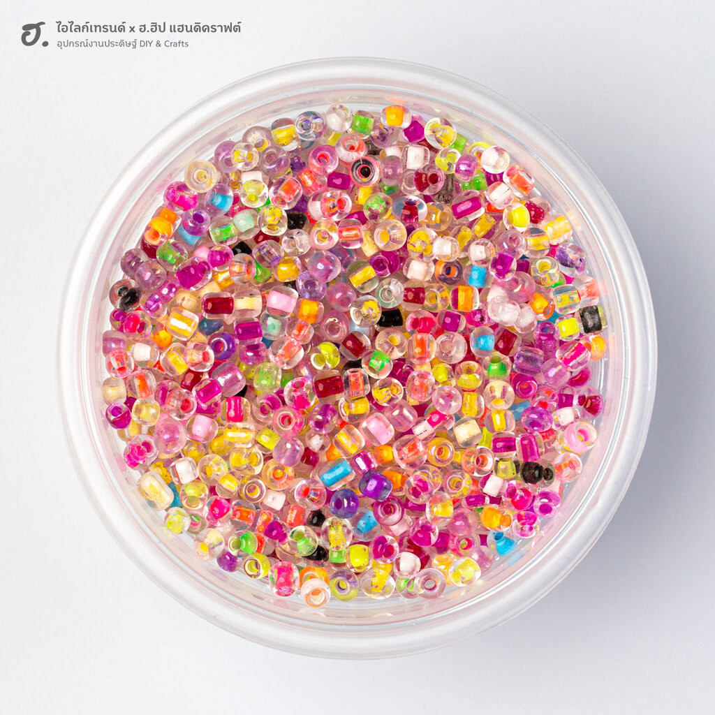 ลูกปัดเม็ดทราย ขนาด 3 มม. คละสีใสสอดไส้ Pastel Mixed Core Glitter ...
