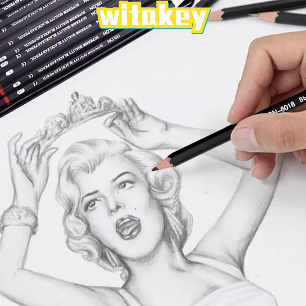 WITAKEY 12 ชิ้น Professional Sketch ดินสอ, ไม้ 2H-8B ชุดดินสอกราไฟท์, ของขวัญโรงเรียนอุปกรณ์การ ...