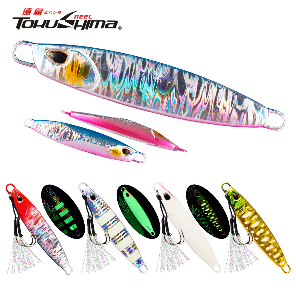 1 PC เลเซอร์ Jigging Luminous โลหะช้า Jig Casting Lure Assist Hooks 3D ตา 40g/60g/80g/100g/150g ...