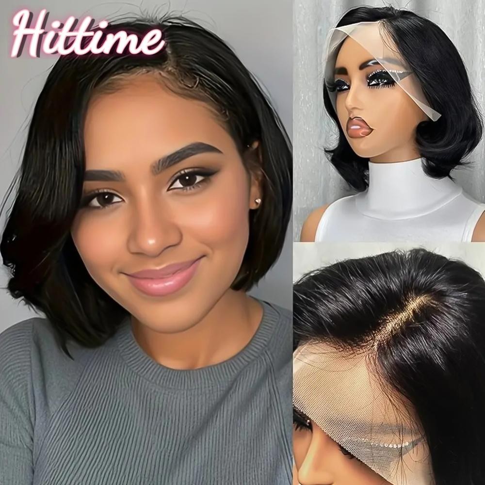 Hittime ผมลูกไม้ด้านหน้าวิกผมสีธรรมชาติด้านหน้าลูกไม้ Bob วิกผมวิกผม Pixie ตัดวิกผมผมปลอม K6R6 ...