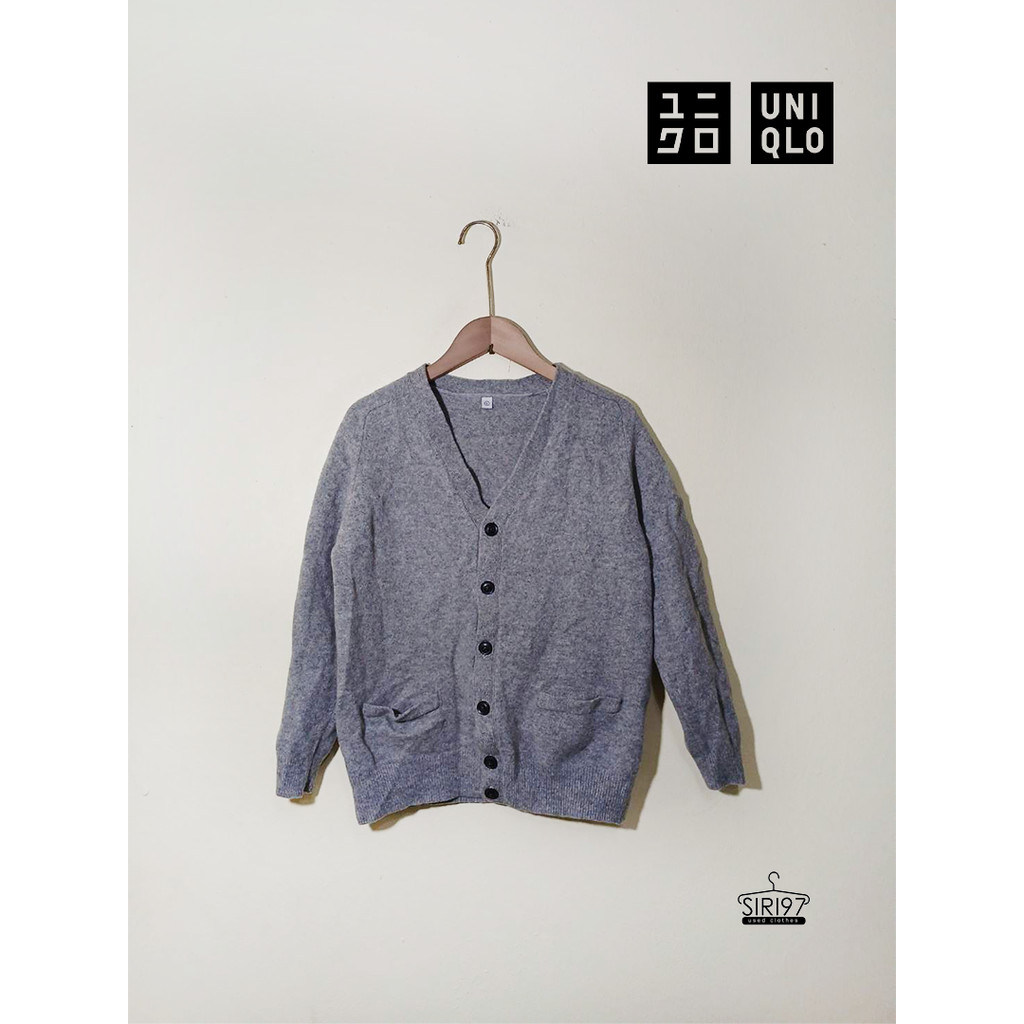 เสื้อคาร์ดิแกนแขนยาว ไหมพรมหนา Uniqlo Woolmark สีเทา สภาพ90% | Shopee ...