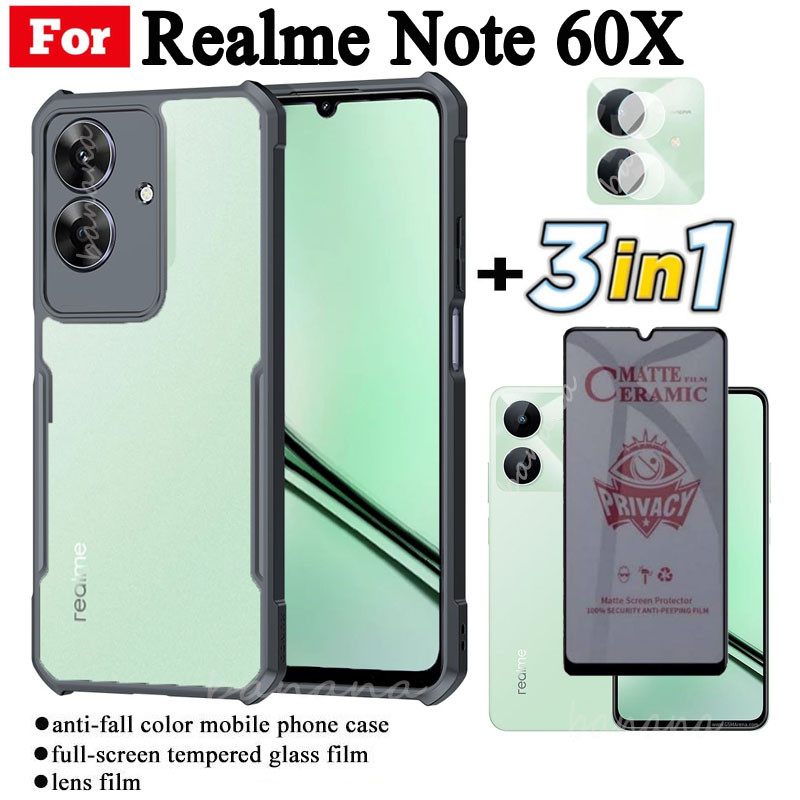 3 ใน 1 Realme หมายเหตุ 60X กันกระแทกเคสโทรศัพท์สําหรับ Realme หมายเหตุ 60 C75 C63 C61 Anti Spy ...