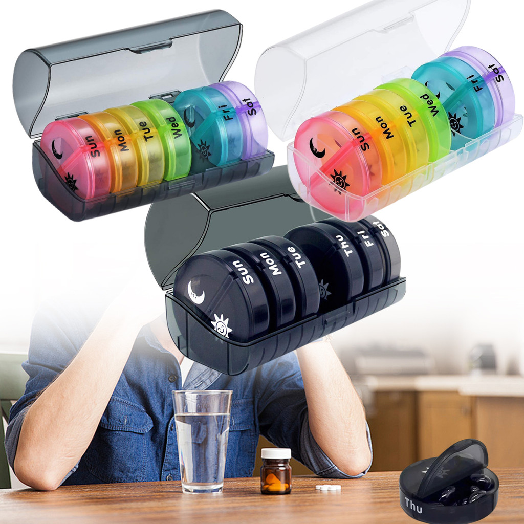 AquafireoWeekly Pill Organizer 2 ครั้งต่อวัน, AM PM Pill Box 7 วันพร้อม ...