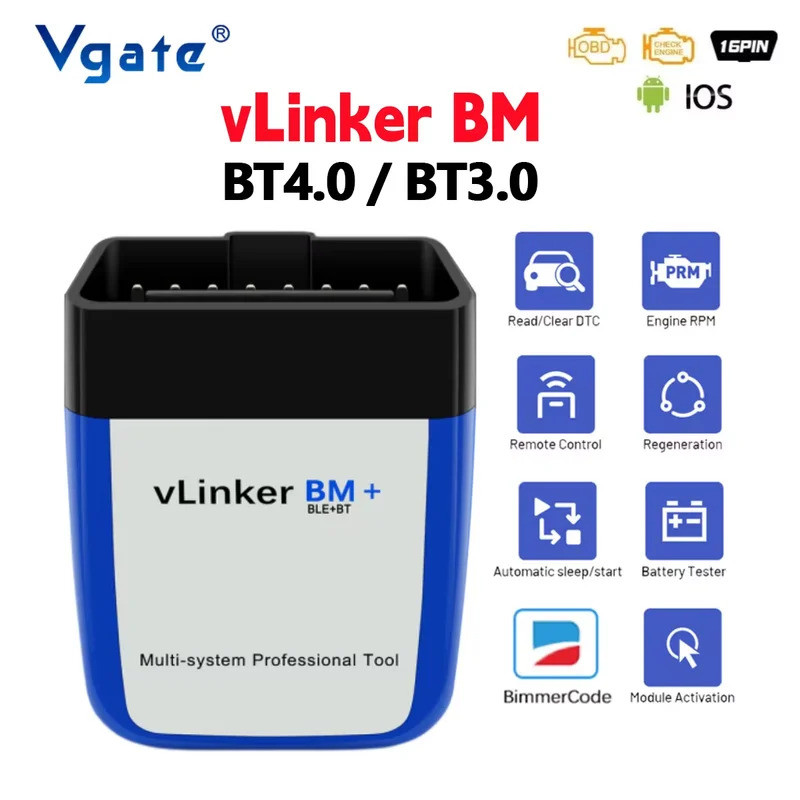 Vgate vLinker BM ELM327 สำหรับเครื่องสแกนรถยนต์ BMW Bluetooth 4.0 สำหรับ Android iOS OBD2 ...