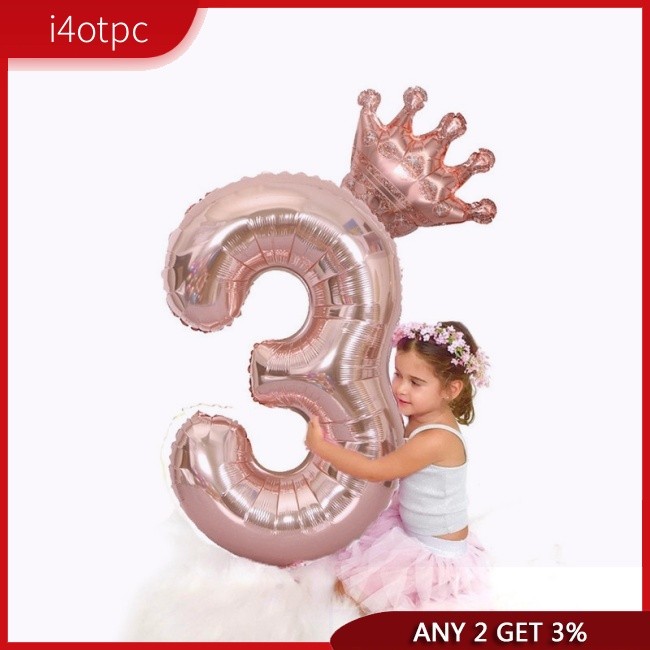 I4otpc จัดส่งฟรี32 นิ้ว 3 ปีวันเกิดบอลลูน 1St วันเกิด Ballon Crown บอลลูน Nnumber บอลลูน Rose ...