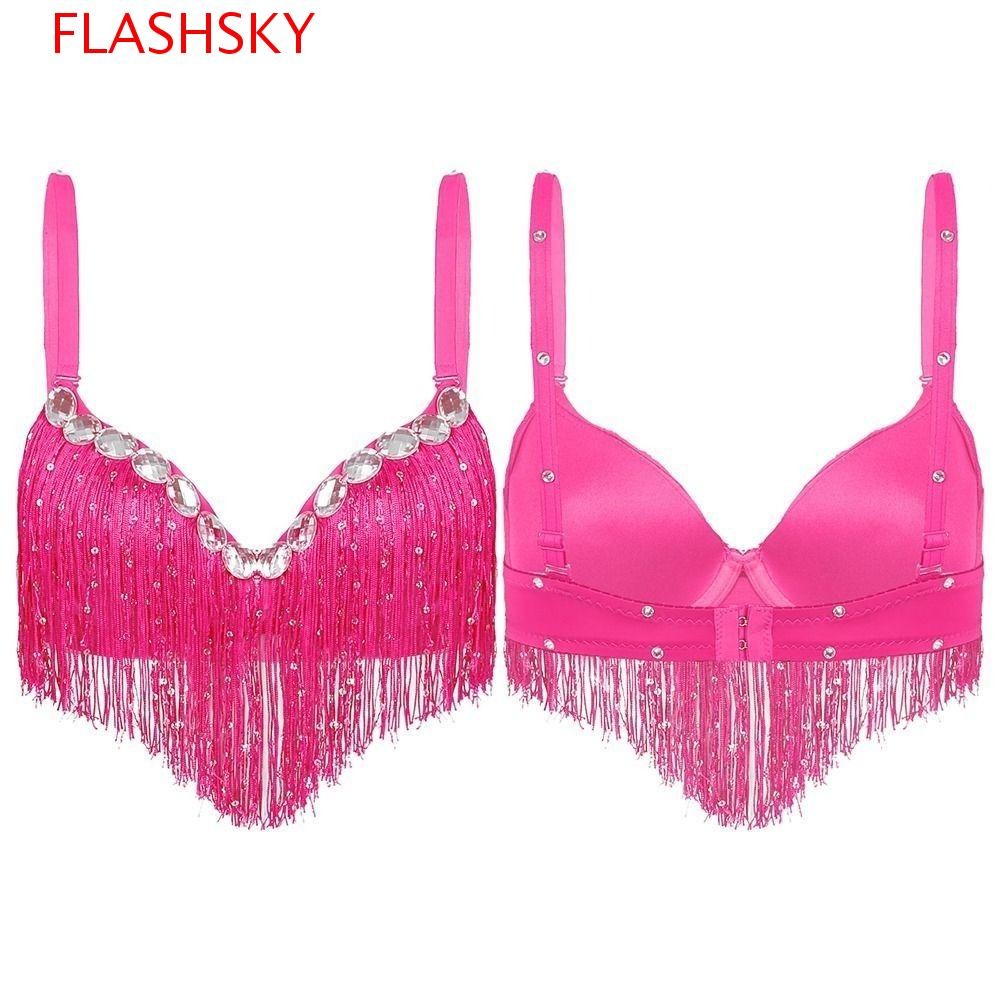 Flashsky Halter Top Belly Dance Bra,พู่Rhinestones Belly Dance Top ...