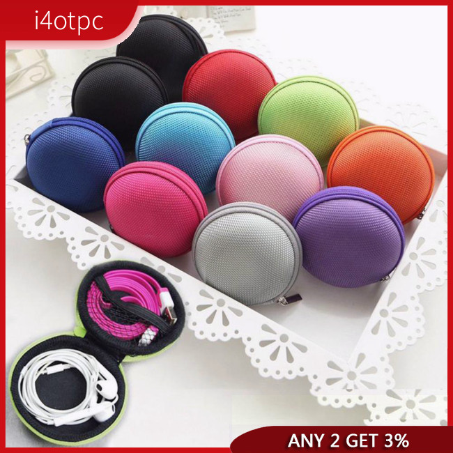I4otpc หูฟังกระเป๋าเก็บ Mini ซิป Hard หูฟังป้องกันสาย Usb Organizer กล่องเก็บแบบพกพาทรงกลม Earb ...