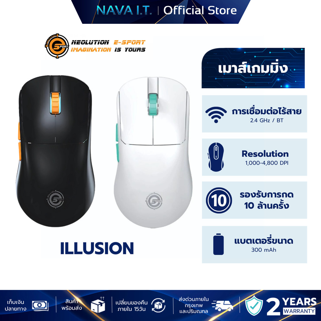NEOLUTION E-SPORT ILLUSION WIRELESS MOUSE เมาส์ไร้สาย DPI 1,000-4,800 ...