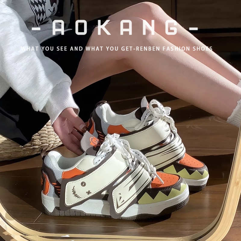 Aokang Womens new niche smiley campus คู่รองเท้าผ้าใบเพิ่มความสูงพื้น ...