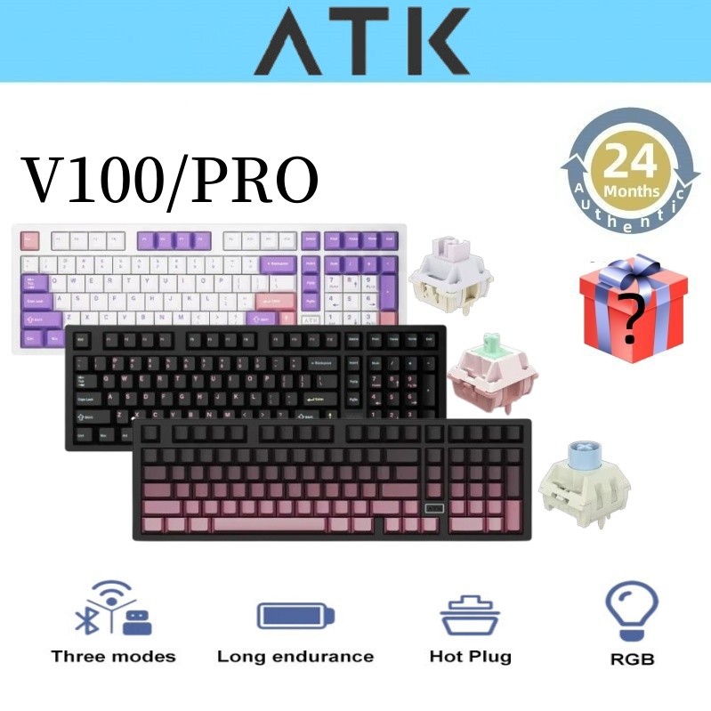 Atk V100/PRO กึ่งอลูมิเนียม esports คีย์บอร์ดสามโหมดปะเก็นที่กําหนดเองเต็มคีย์ hot swappable PJF ...