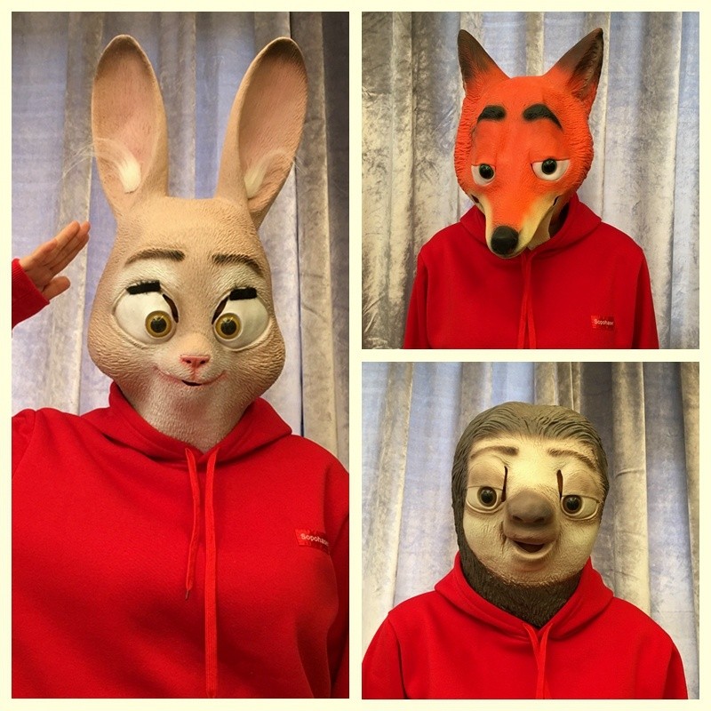 Zootopia NICK Fox HEAD COVER JUDY Rabbit sloth Latex Animal Mask for ...