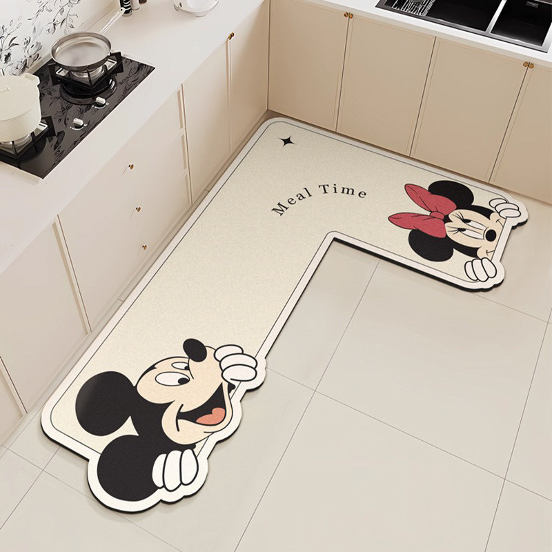L-Type Mickey Mouse พรมปูพื้นห้องครัวไดอะตอมเสื่อรองเท้าลายการ์ตูนแบบ ...
