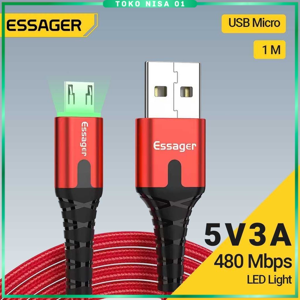 ESSAGER USB Type A ถึง Micro USB Data Cable ไฟ LED 5V 3A 1M - EXCM-XG09 ...