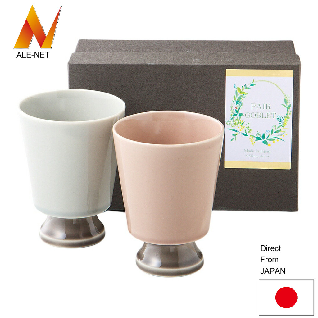 ALE-NET Pair-free cup set Pink/Grey Pair Goblet Porcelain Mino ware ...